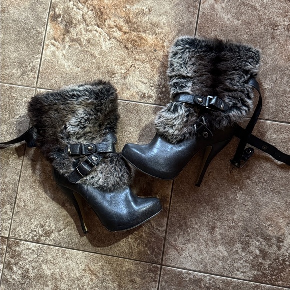 Aldo | Shoes | Aldo Black Heeled Boots With Faux Fur | Poshmark